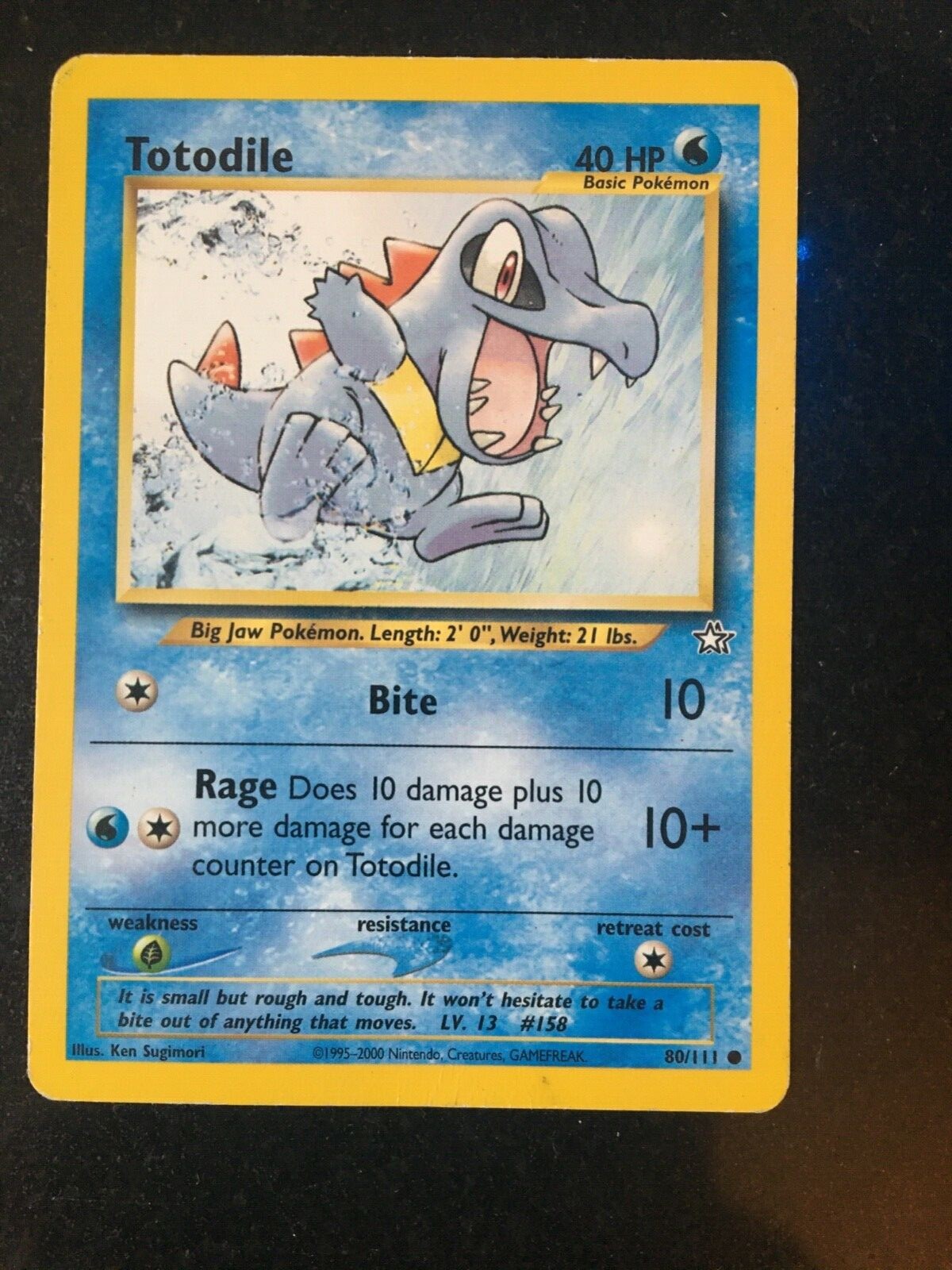 Totodile Pokemon Card 1995-2000. 80/111 Basic Pokémon with overlapping ...