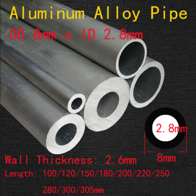 OD 8mm Aluminum Alloy Round Pipe ID 2.8mm Hollow Straight Tube 100mm ...