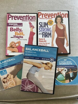5 FITNESS/EXERCISE DVD'S - GAIAM & PREVENTION (BALANCEBALL, CHRIS ...