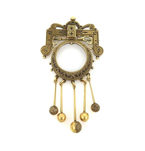 Antique 1800’s Enamel & 14K Yellow Gold Decorated Dangling Brooch Pin ...