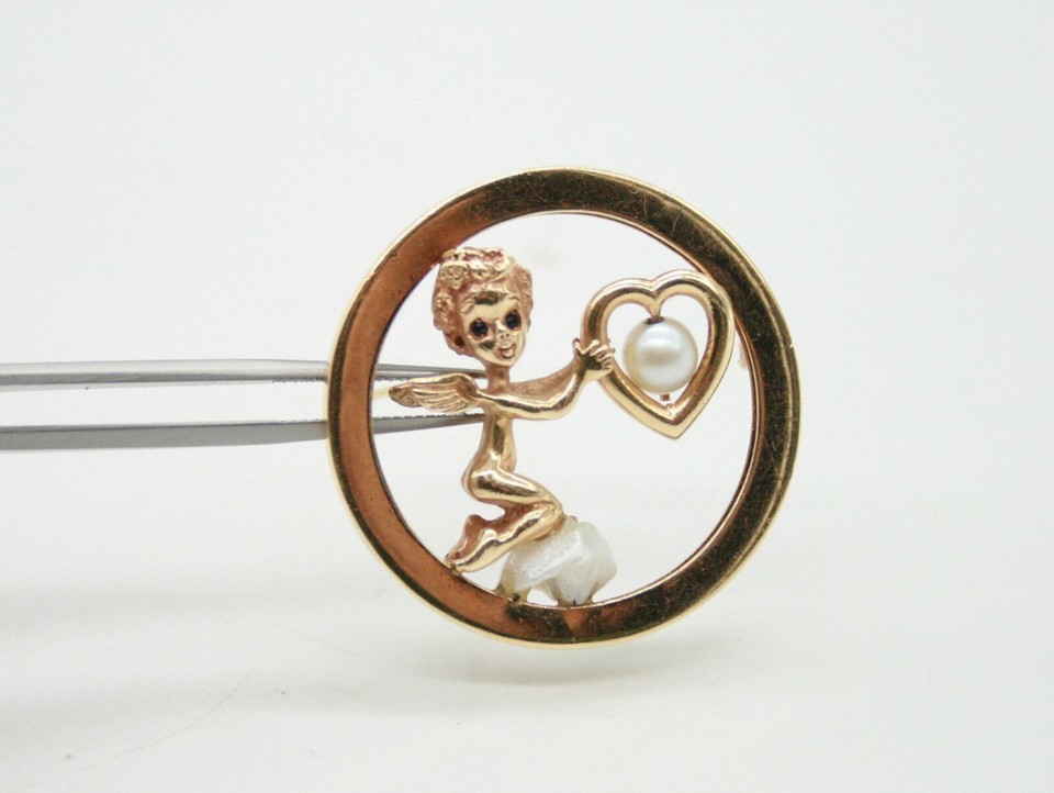 VINTAGE M HIME CYVRA 14K YELLOW GOLD RUSER ANGEL CHERUB PIN BROOCH ...