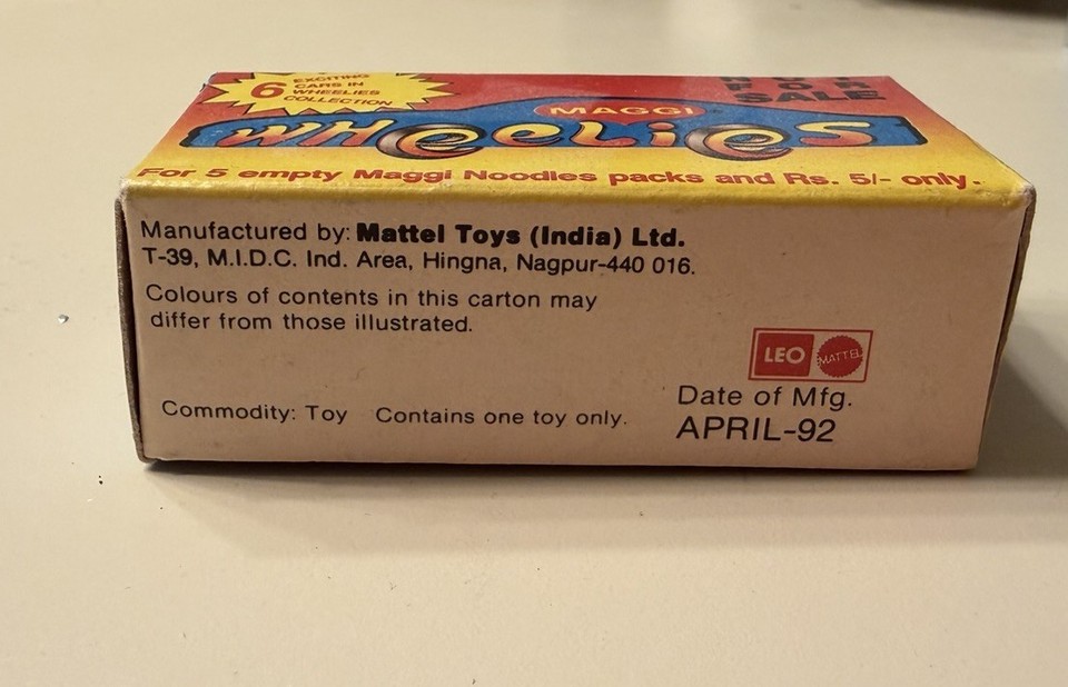 1992 Hot Wheels LEO Suzuki Parrot Mattel India Diecast Toy Car Box Only ...