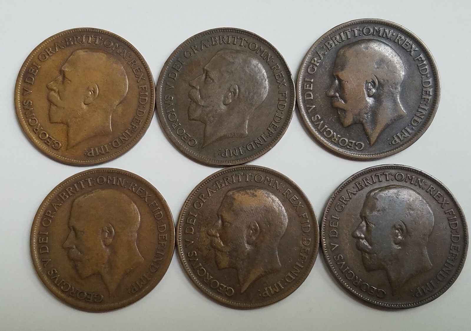 6 Coins! 1916 - 1921 GEORGIVS V DEI GRA BRITT OMN REX FID DEF IND ONE ...