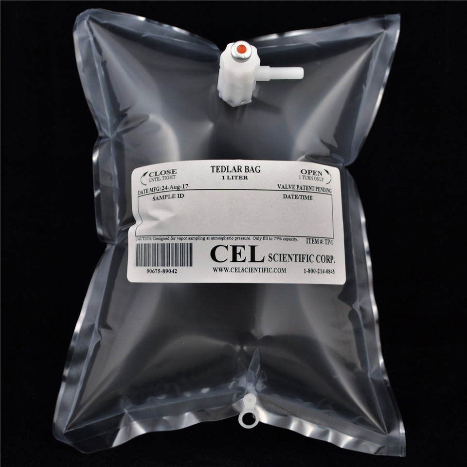 Tedlar Air/Gas Sampling Bag Polypropylene/PTFE/SS Fitting Valve - Pack ...