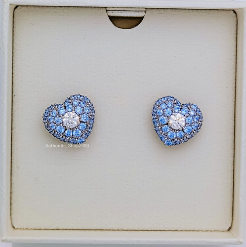 New 100% Authentic SWAROVSKI Blue Heart Pave Hyperbola Stud Earrings ...