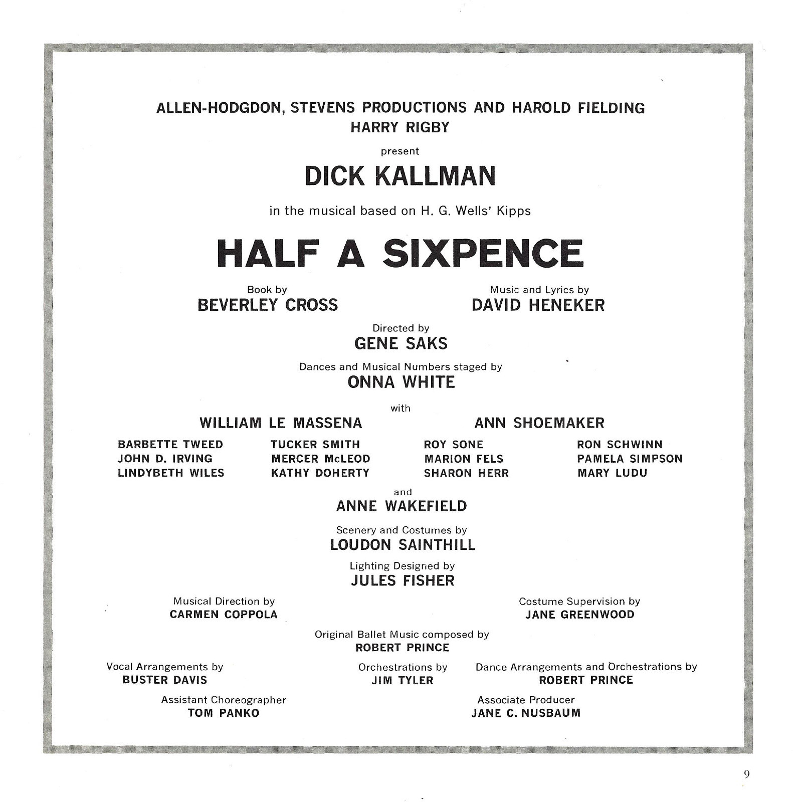 Dick Kallman "HALF A SIXPENCE" William Le Massena 1967 Baltimore ...