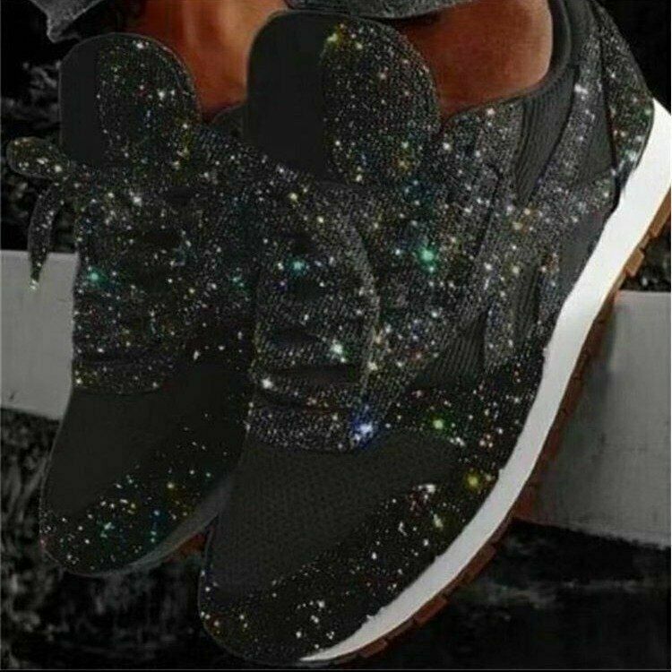 Women Gym Sports Sneakers Mesh Breathable Walking Bling Rhinestone ...