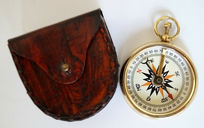 Maritime Vintage Nautical Brass Pocket Compass With Leather Case Marine ...