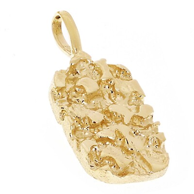 10k Yellow Gold Solid Chunky Rectangle Nugget Charm Pendant 1.2" 4.6 ...