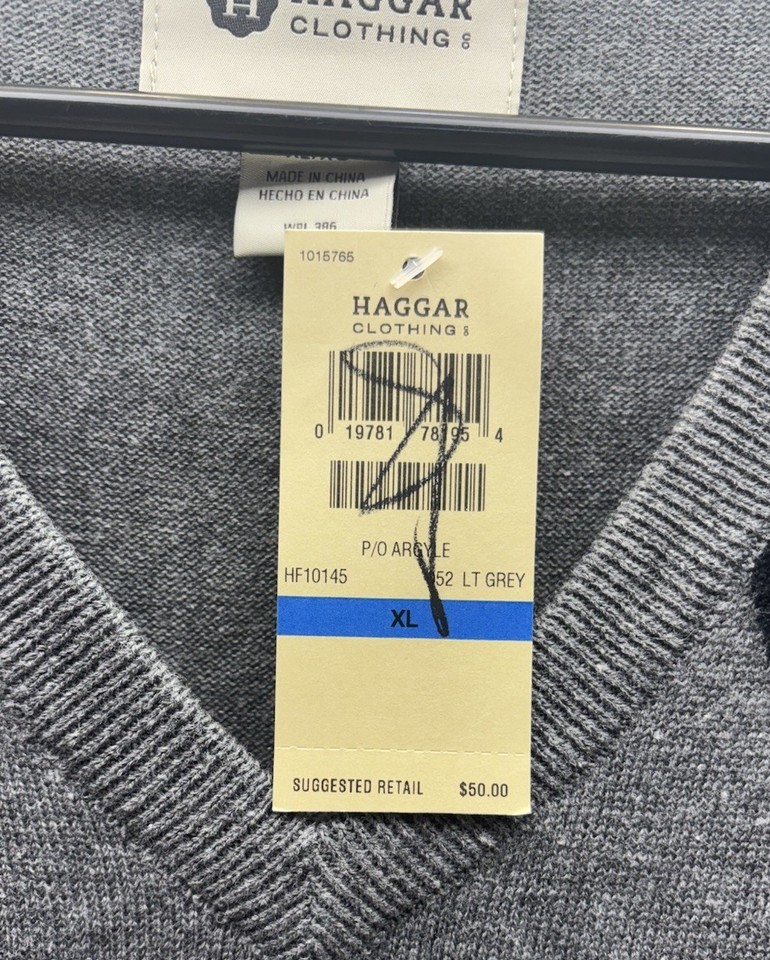 Haggar Mens Size XL Gray Black Argyle V-Neck Golf Pullover Sweater Vest ...