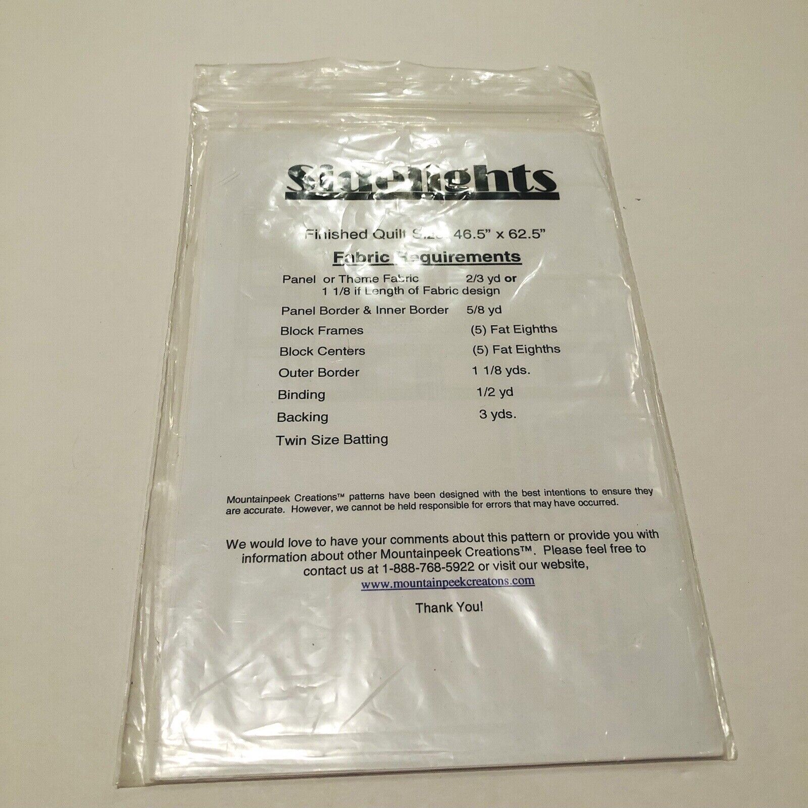 Sidelights Quilt Pattern 302 Mountain Peek Creations 46.5" x 62.5" Kari ...