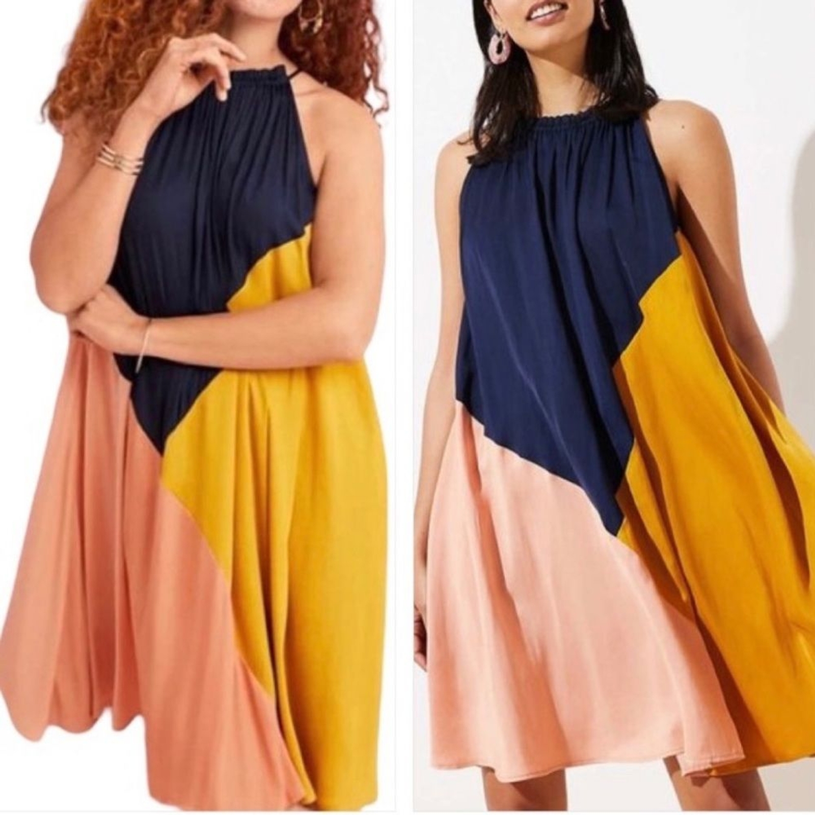 LOFT Women's Colorblock Halter Swing and Flowy Dress - Gem