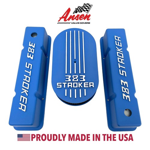 383 Stroker Valve Covers & Air Cleaner Kit Blue Raised Logo Ansen USA ...