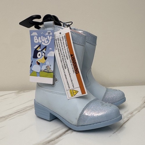 Bluey Girls Light Blue Glitter Star Western Boots Comfort Mid-Calf ...