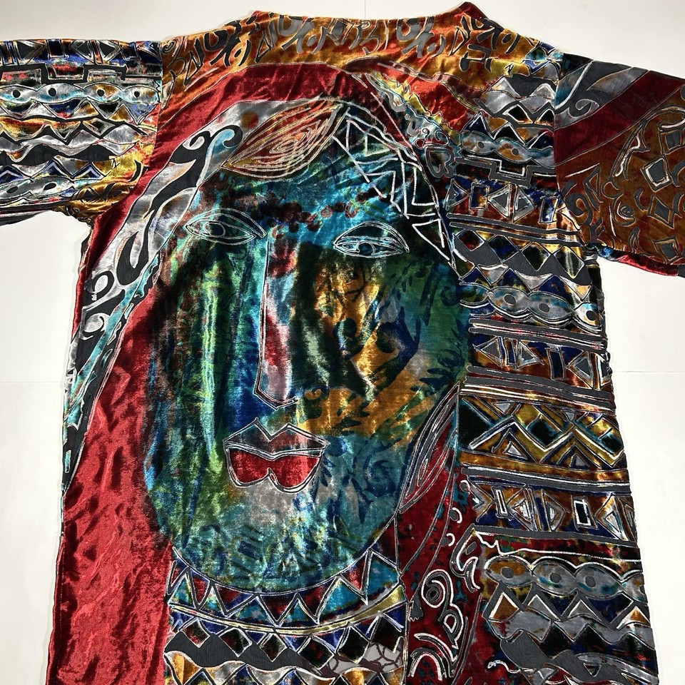 CHICO’s Kimono Duster Artsy Abstract Burnout Velvet Beaded Tassel Fring ...