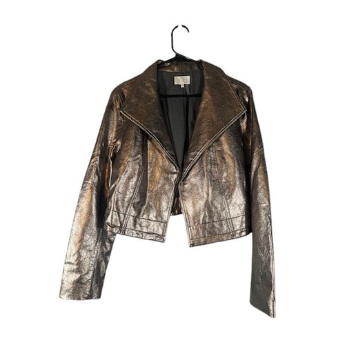 1.State Women’s Gold Metallic Faux Leather Moto Biker Jacket ...