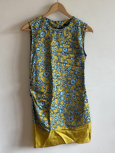 Marc Jacobs Dress Women Size 2 Silk Twill Floral Gold &Blue Pleated NWT ...