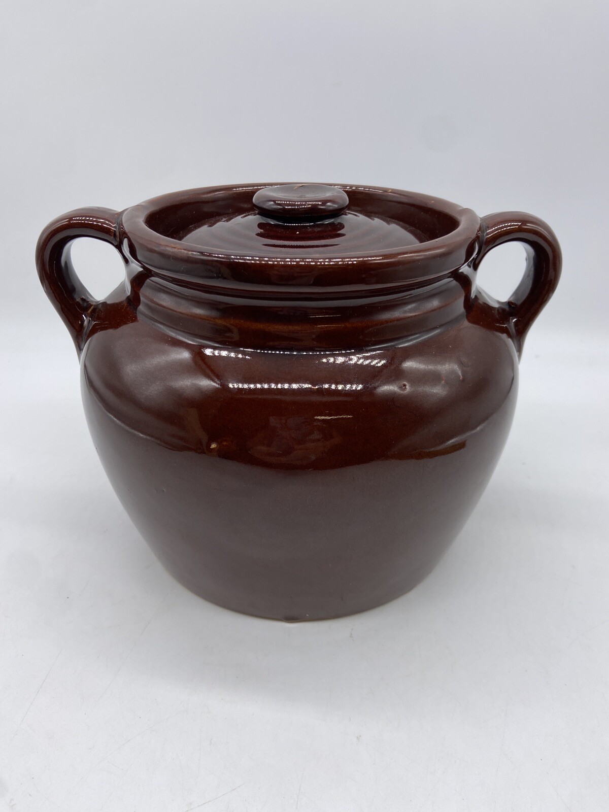 Vintage Brown Glazed Stoneware Bean Pot Lidded RARE USA | eBay