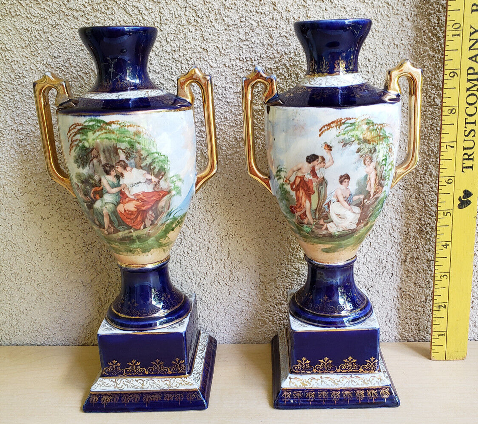 Vintage Empire Ware Stoke-on-Trent, England, Pair of Vases Depicting ...