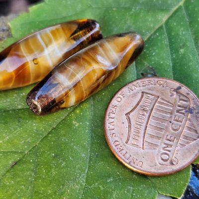 Rare Vintage Glass Beads Brown Porphyr Twisted Tube 25mm Long | eBay