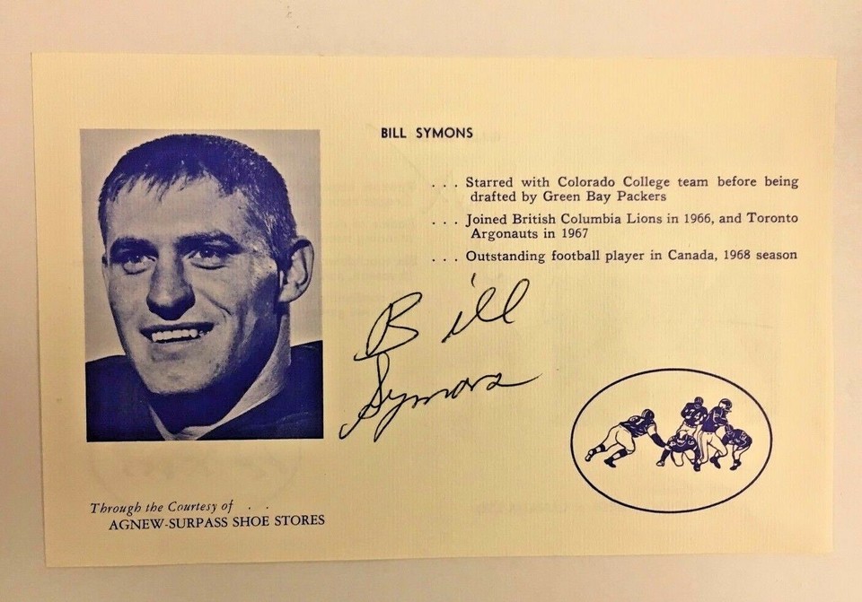 1969 Gale Sayers Autograph Signed Back Bill Symons Football NFL Sports ...