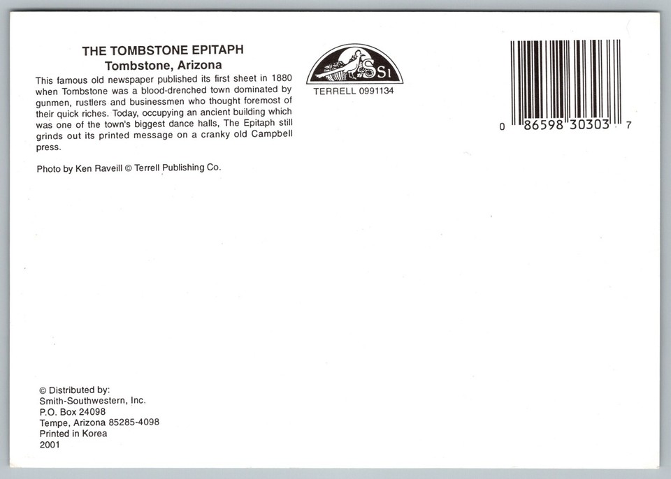 Postcard The Tombstone Epitaph, Tombstone Arizona Unposted | eBay