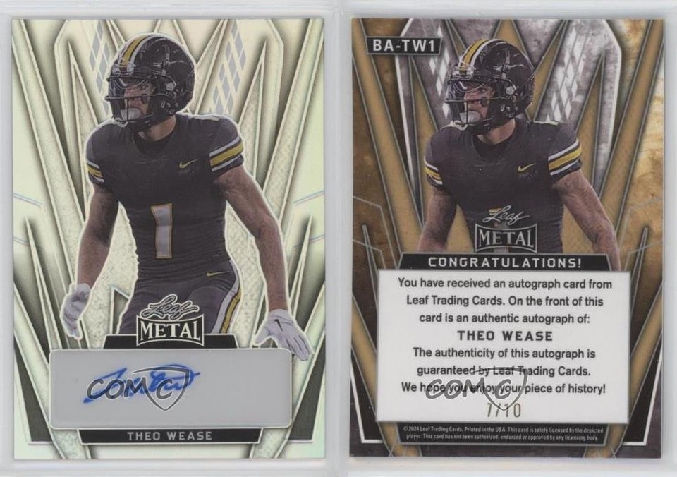 2024 Leaf Metal Silver Prismatic 7/10 Theo Wease Jr #BA-TW1 Auto 1by6 ...