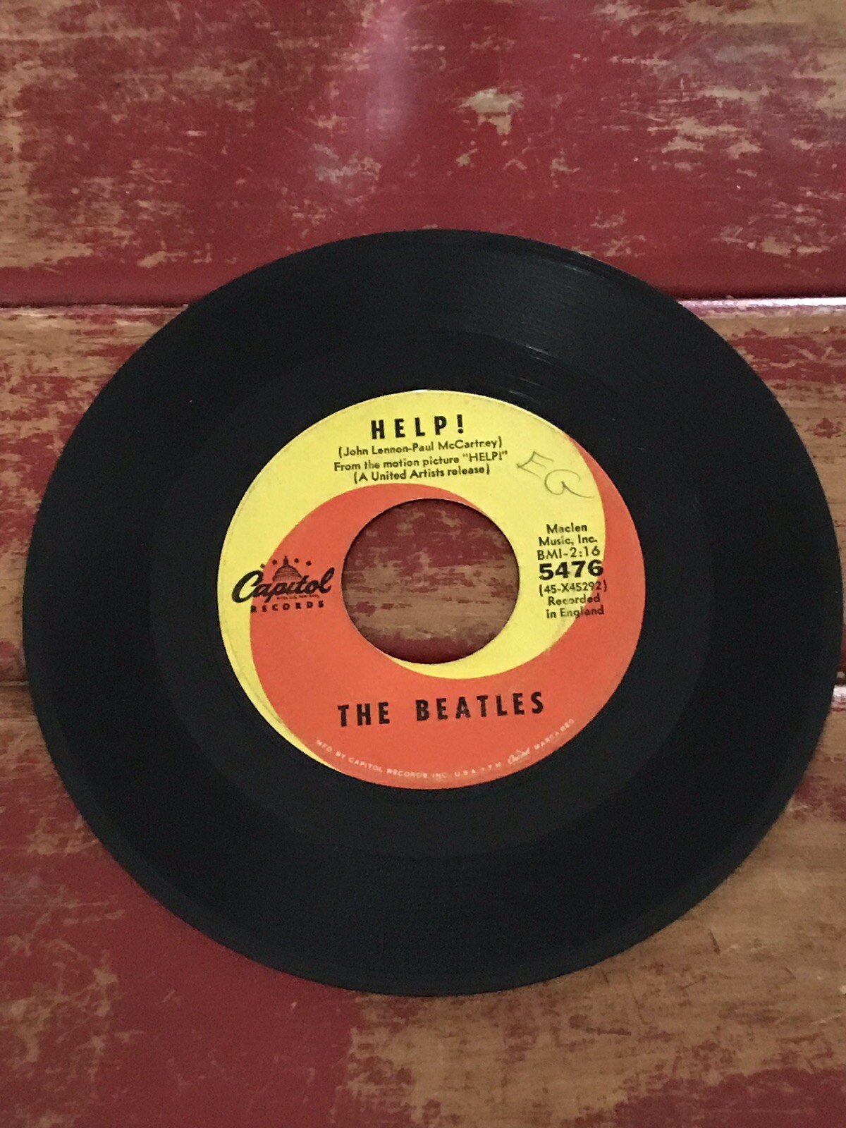 The BEATLES HELP! 45 RPM Vinyl Record Capitol Recorded In England Used ...