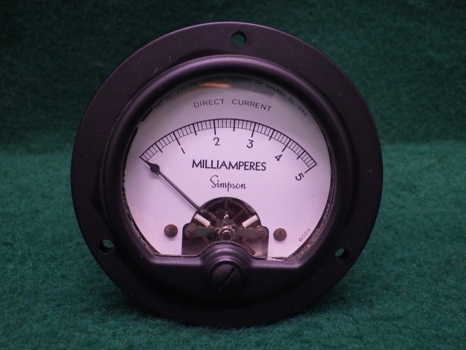 Vintage Simpson 0-5 milliamperes Ammeter/panel meter 1950s 60s round ...