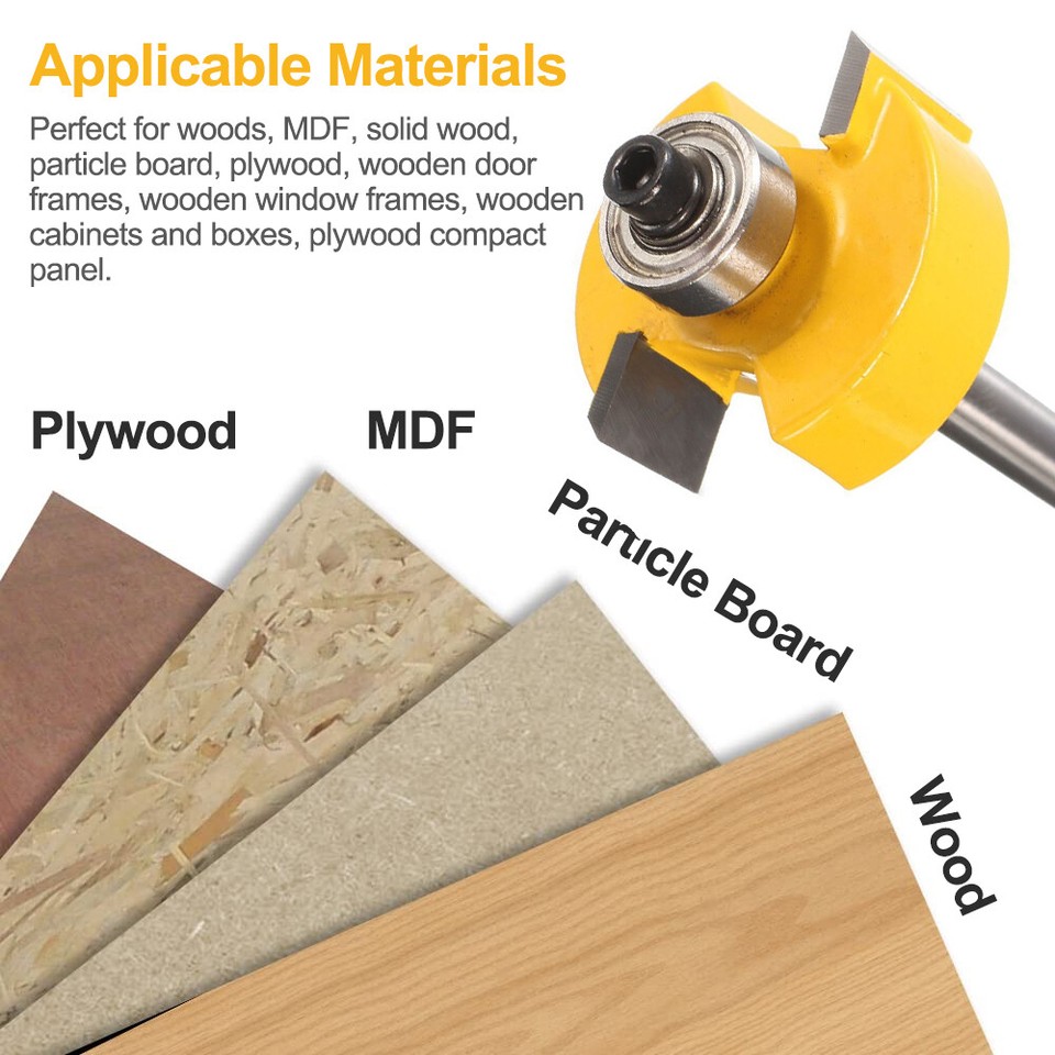 Rabbeting Router Bit 6 Bearings Router Bit Set 1/4 Shank 1/8"-1/2 ...