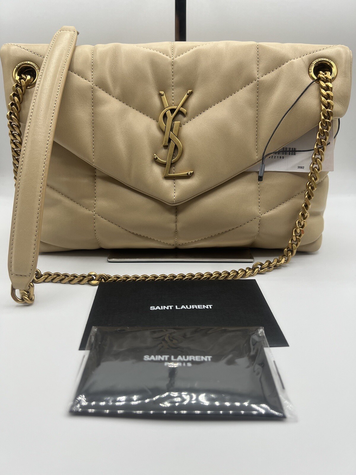 Stunning! YSL Yves Saint Laurent Small Lou Puffer Bag, NWT 577476 Beige ...