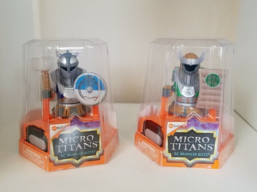 LOT OF 2 BLUE VIKING & GREEN SAMURAI MICRO TITANS RC BRAWLER BOTS ...
