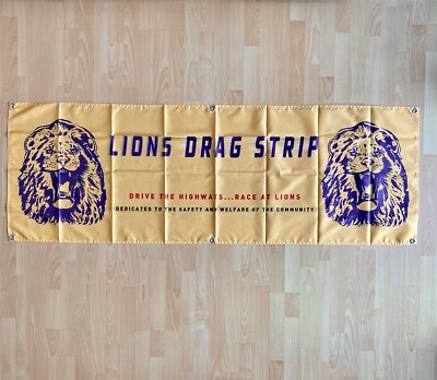 Lions Drag Strip Flag Hot Rod Racing Vintage Style Banner 2x6ft Poster ...