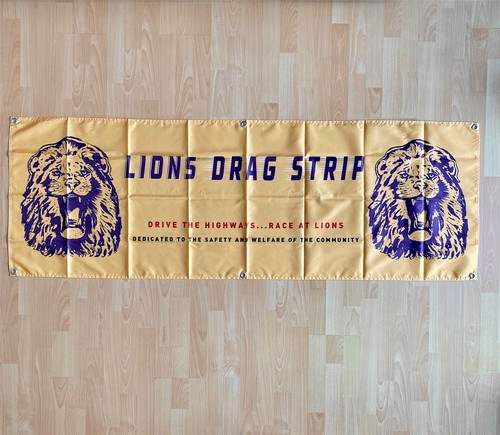 Lions Drag Strip Flag Hot Rod Racing Vintage Style Banner 2x6ft Poster ...