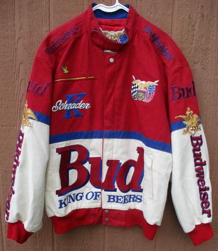 VINTAGE Ken Schrader Budweiser NASCAR Racing Jacket Red Made in USA ...