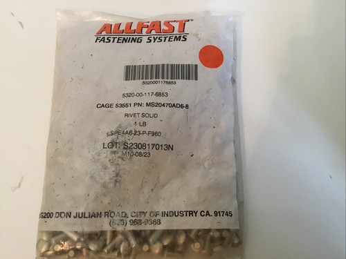ALLFAST Solid Rivets ~ 1 lb Bag ~ MS20470AD6-8 ~ Aluminum Rivets ...