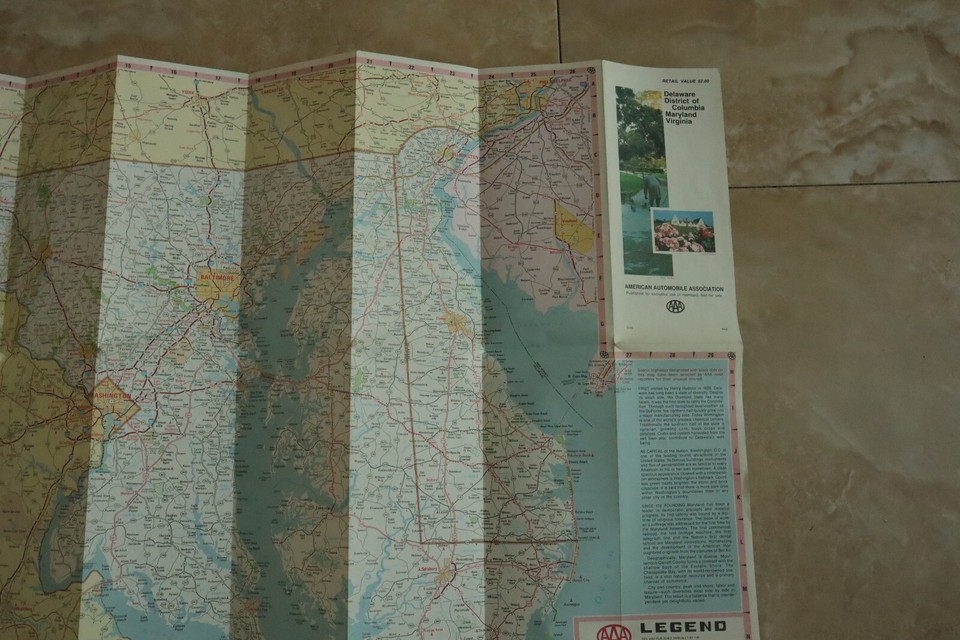 AAA Delaware D.C. Maryland Virginia 1984 36x24.75 Paper Road Map | eBay