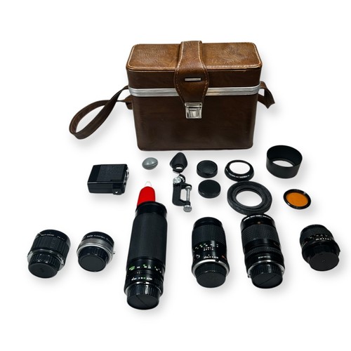 Lot of Camera Lenses and VTG Leather Case Kalimar Rokkor Cosina Vivitar ...