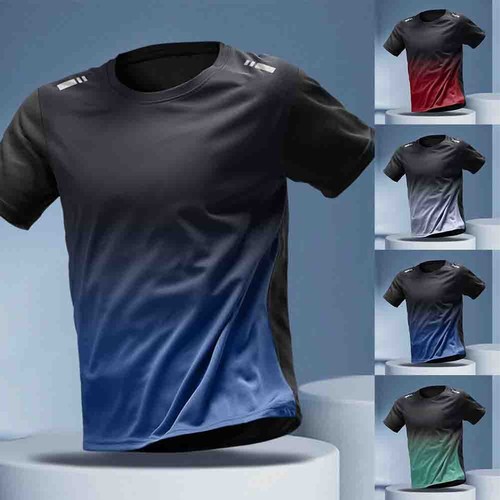 Mens Quick Dry Casual T-Shirt Short Sleeve Gradient Design Sportswear ...