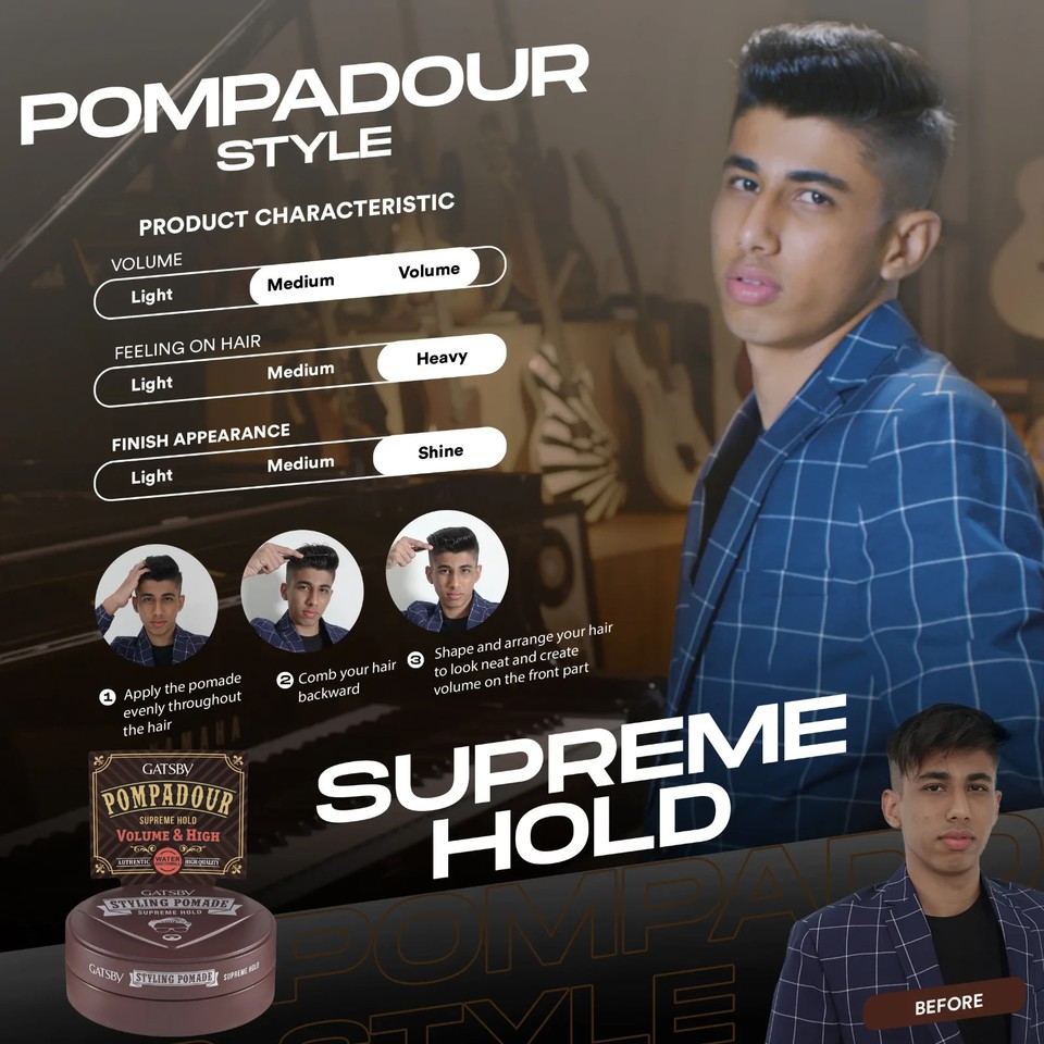 6 x 75g GATSBY Styling Pomade Supreme Hold Strong Hold Men’s Hair Wax ...