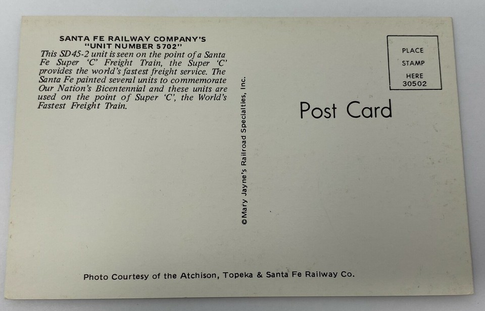 Vintage Santa Fe Railway Company's Unit Number 5702 Fastest Freight ...