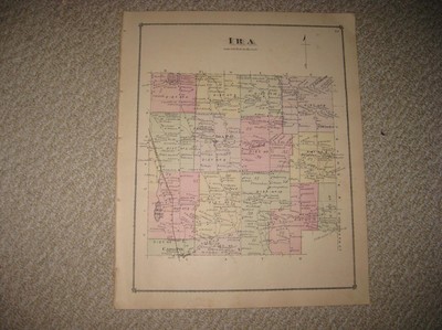 RARE FINE ANTIQUE 1875 IRA CATO CAYUGA COUNTY NEW YORK HANDCOLORED MAP ...
