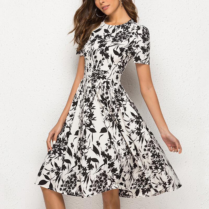 Women Boho Floral Short Sleeve Mini Dress Ladies Casual Slim Holiday