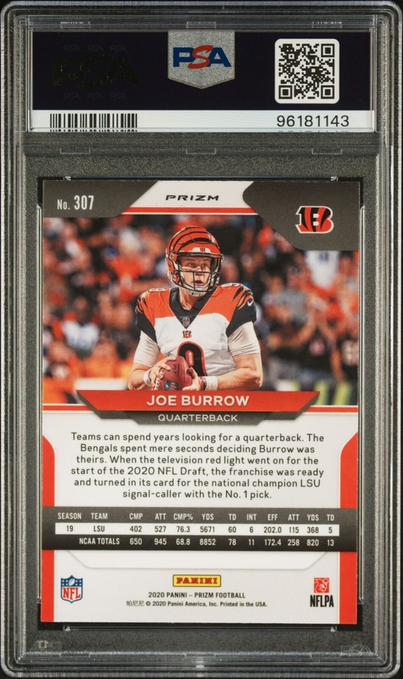 2020 Panini Prizm Joe Burrow Red/White/Blue Rookie RC #307 PSA 10 ...