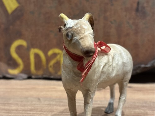 Antique PUTZ GERMANY Collared Paper Mache RAM . Glass Eyes. 4”x4” in ...