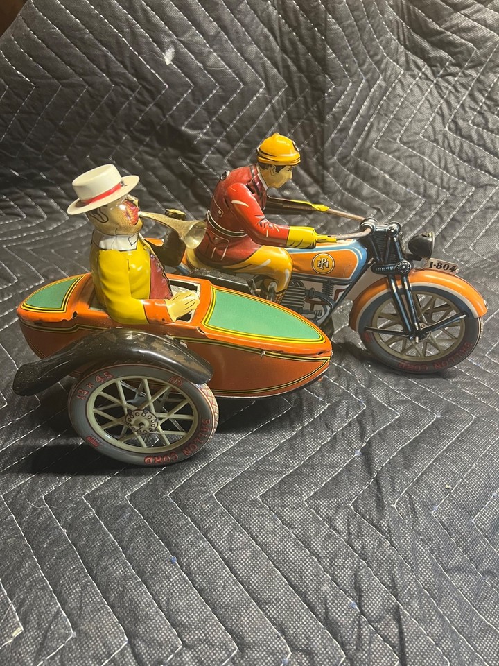 Large Tin Litho wind up Paya Spain Motorcycle with side car. Mint condition! | eBay