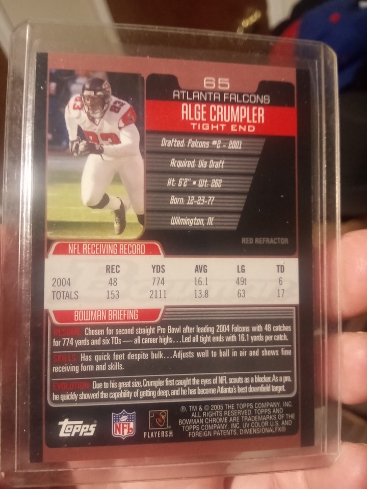 Alge Crumpler Atlanta Falcons Refractor Card 2005 Topps#65$$ | eBay