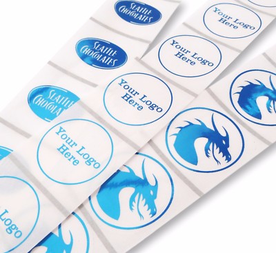 45MM ROUND CLEAR BLUE FOIL YOUR LOGO BUSINESS NAME LABELS COMPANY ...