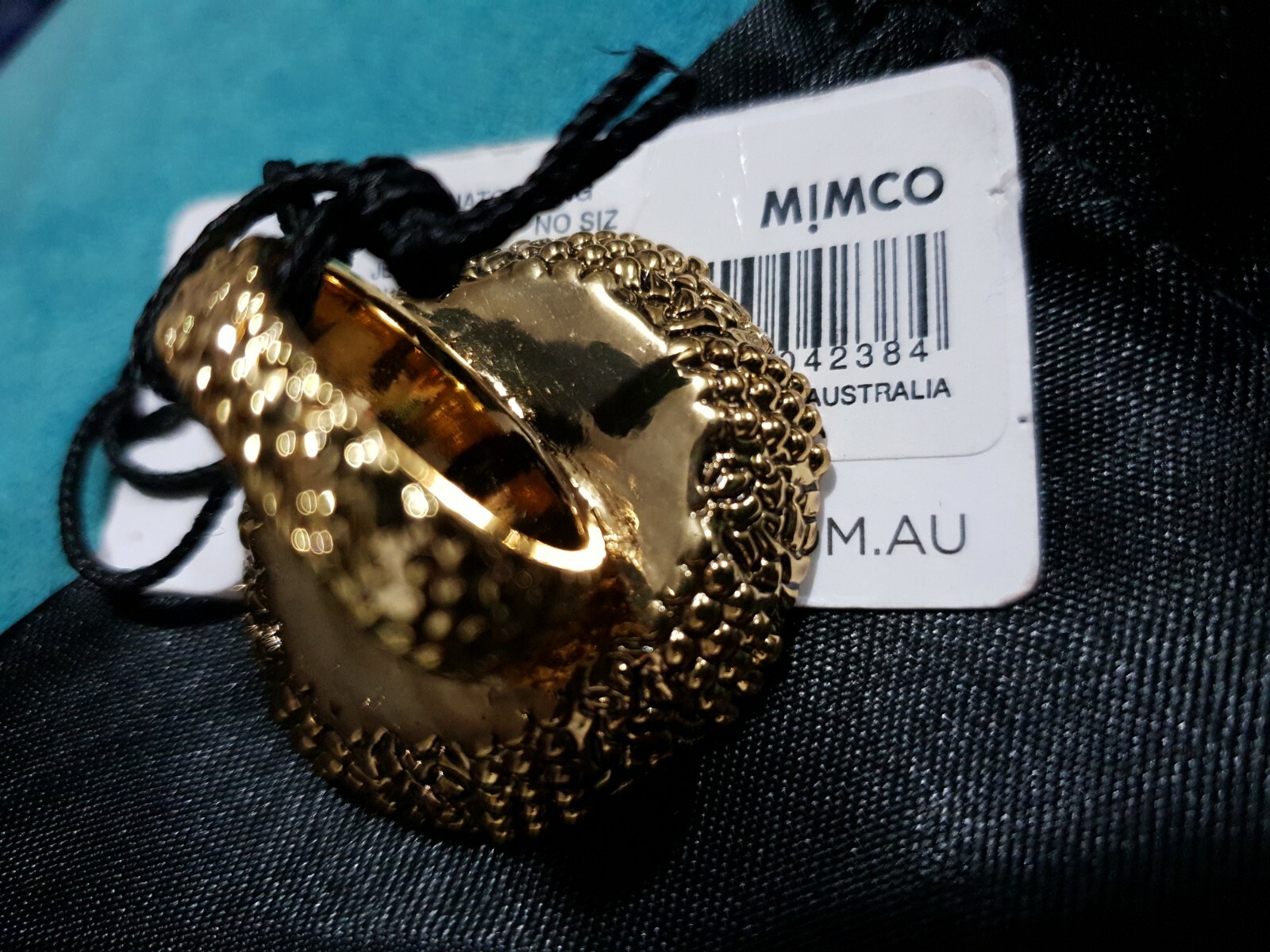 MIMCO ILLUMINATOR ANTIQUE GOLD Tone RING Size Medium + MIMCO D/Bag New ...