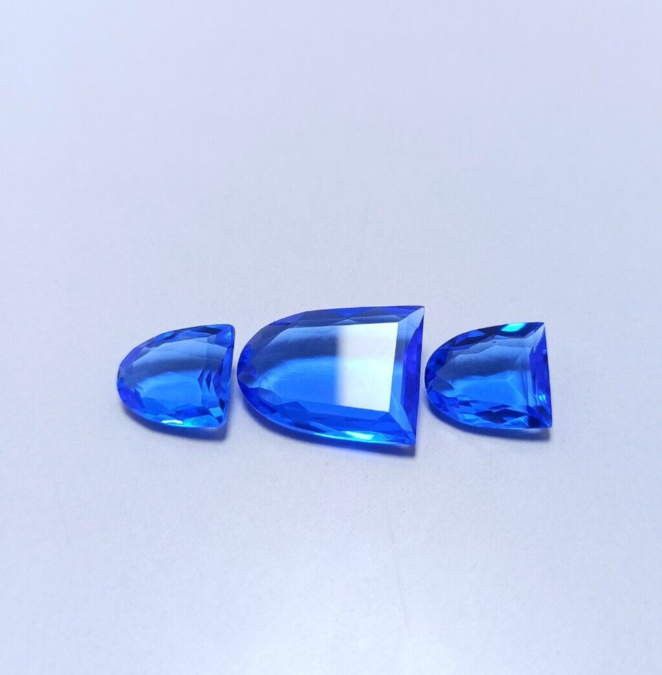 43 Carat Blue Hydro Faceted Stone Fancy Shape 3 Pies Gemstone 14x16 ...